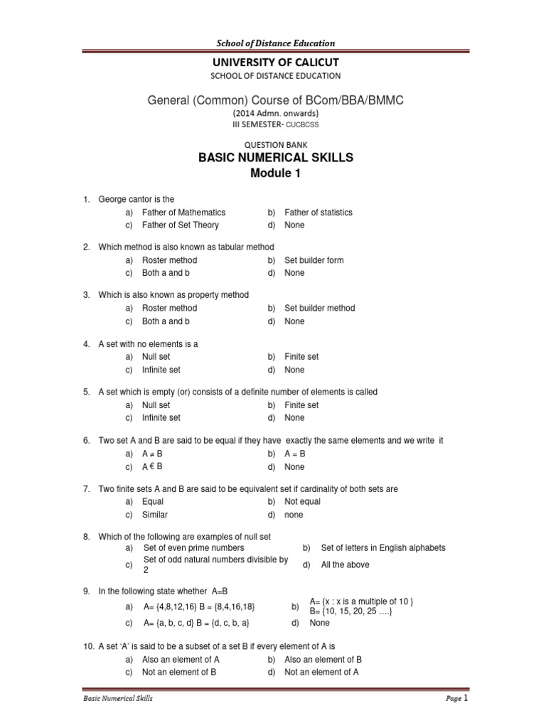 III Sem BCom BBA BMMC Genl Course Basic Numerical Course On31Dec2015 | PDF | Matrix (Mathematics ...