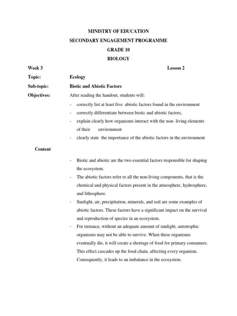 Grade 10 Biology Week 3 Lesson 2 | PDF | Ecosystem | Natural Environment
