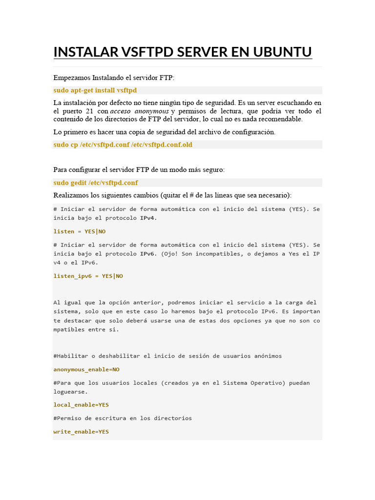 Instalar y Configurar VSFTPD en Ubuntu | PDF | Protocolo de transferencia de archivos | Usuario ...