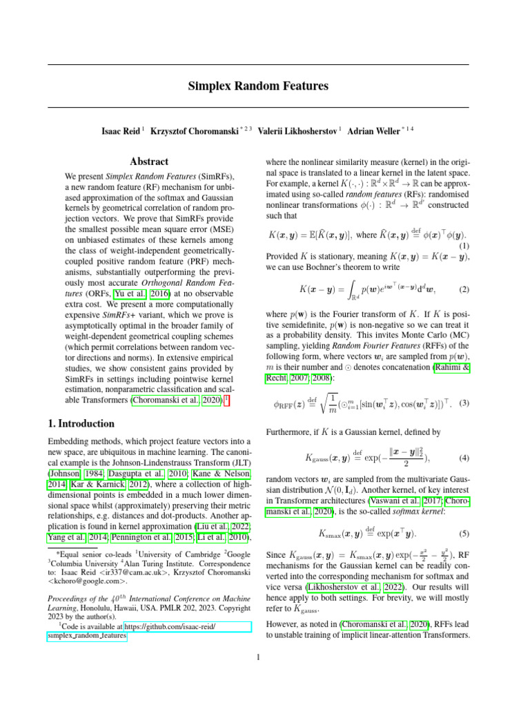 1749 Simplex Random Features | PDF | Matrix (Mathematics) | Mean Squared Error