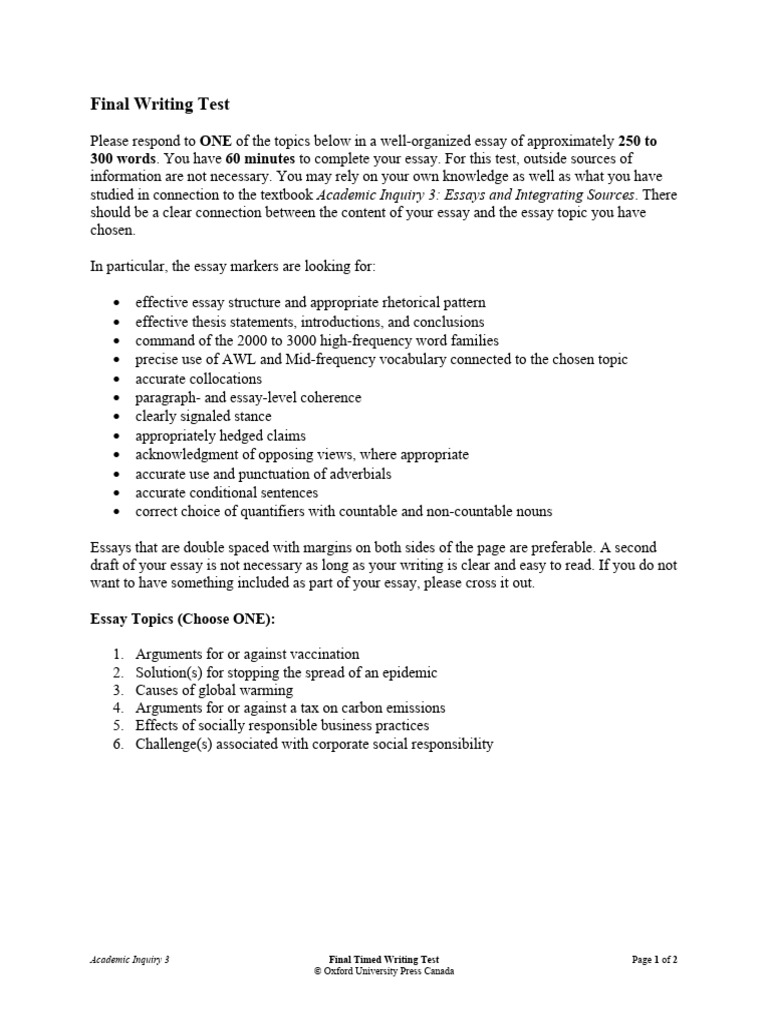 Academic Inquiry 3 Final Writing Test Editable | PDF | Essays | Vocabulary