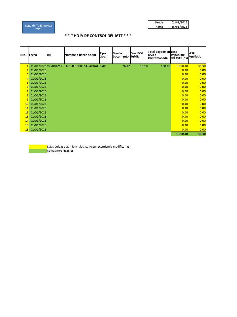 Hoja de Control IGTF | PDF
