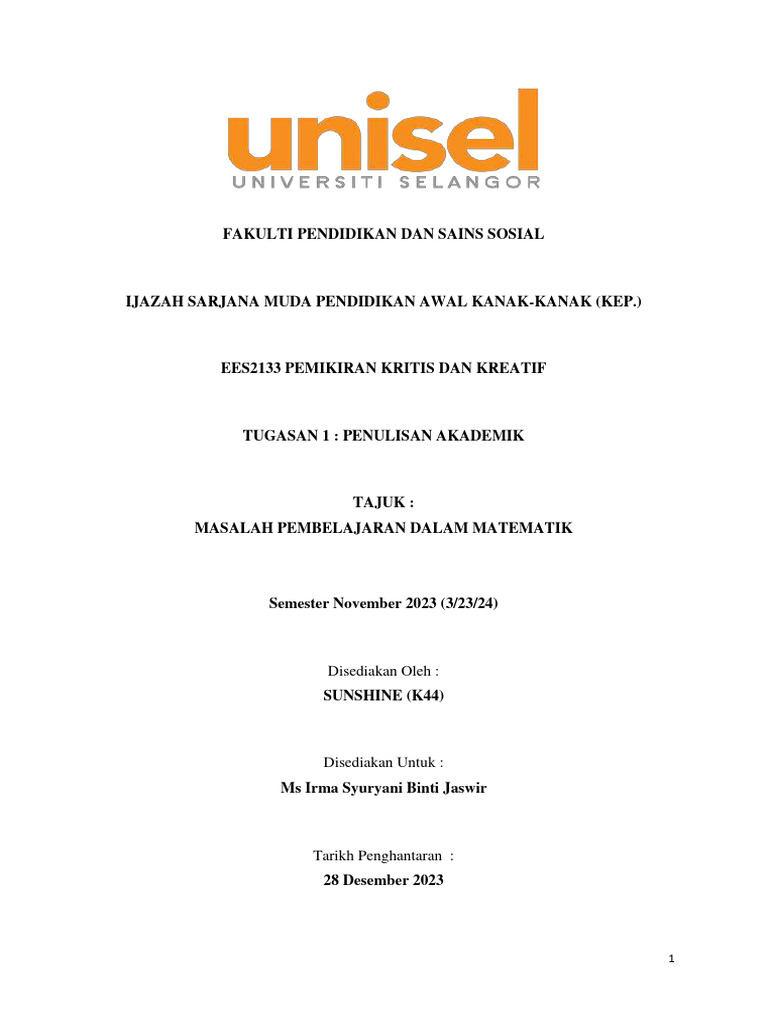 Assingment 1 (Penulisan Akademik) | PDF