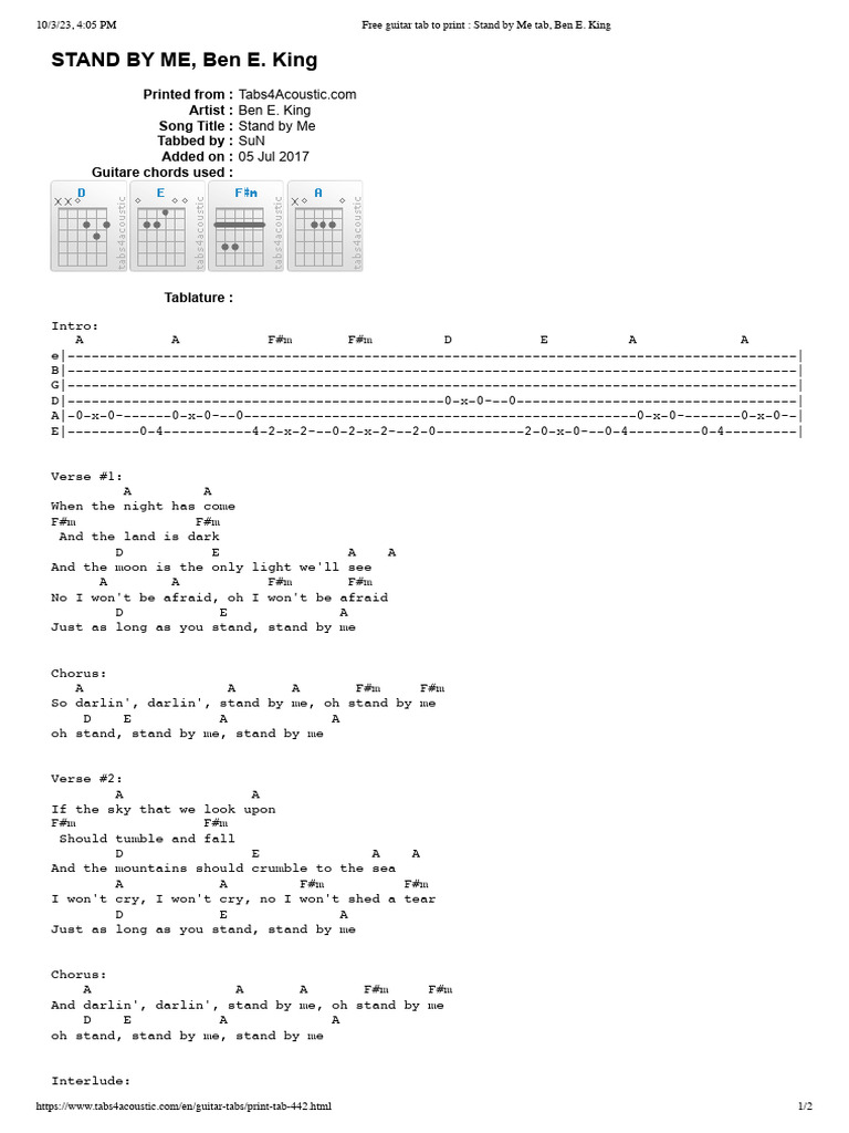 Stand By Me Guitar Tab PDF | PDF | Song Structure | Musical Forms