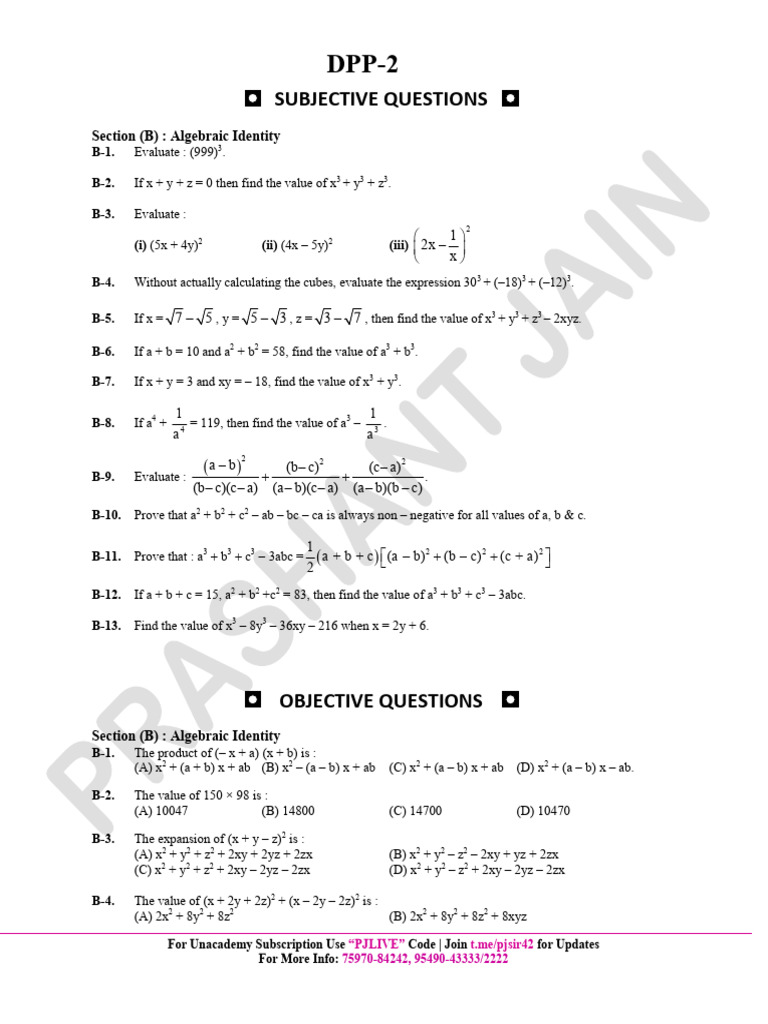 Dpp-2 Algebraic Identity | PDF