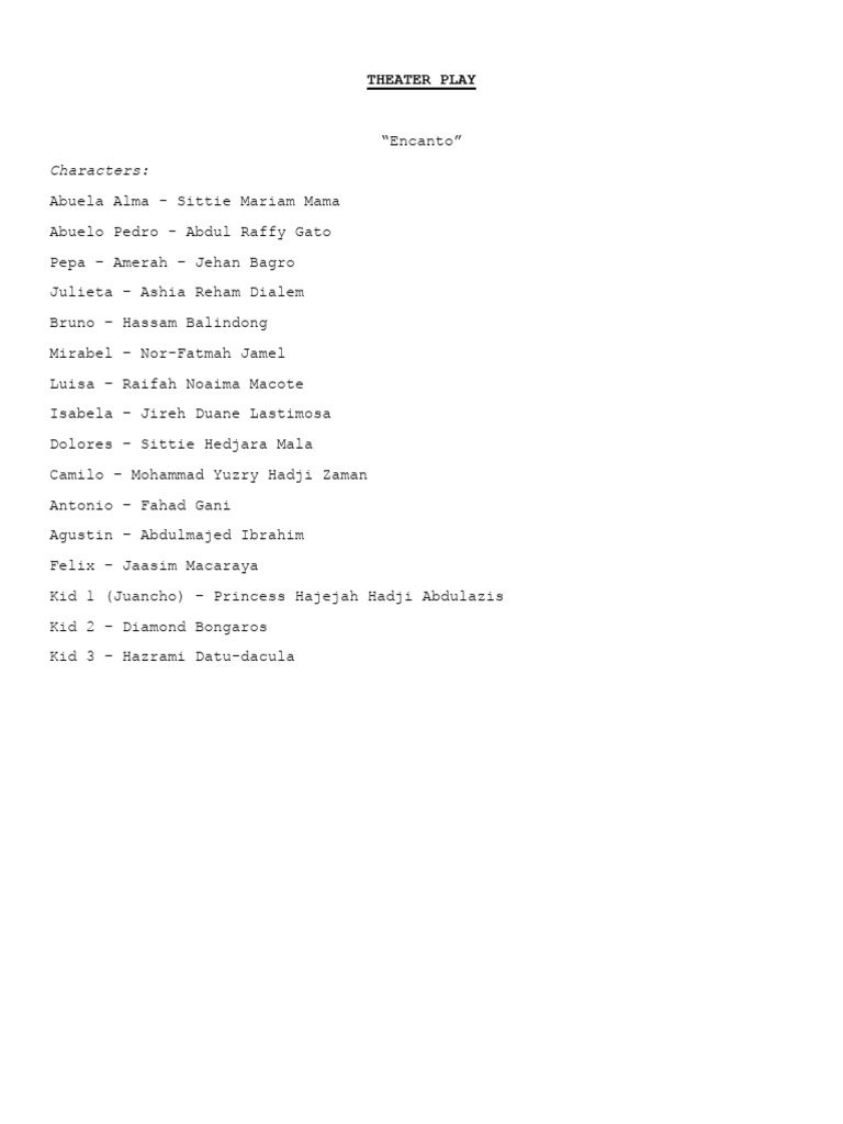 Encanto Theater Play Script | PDF