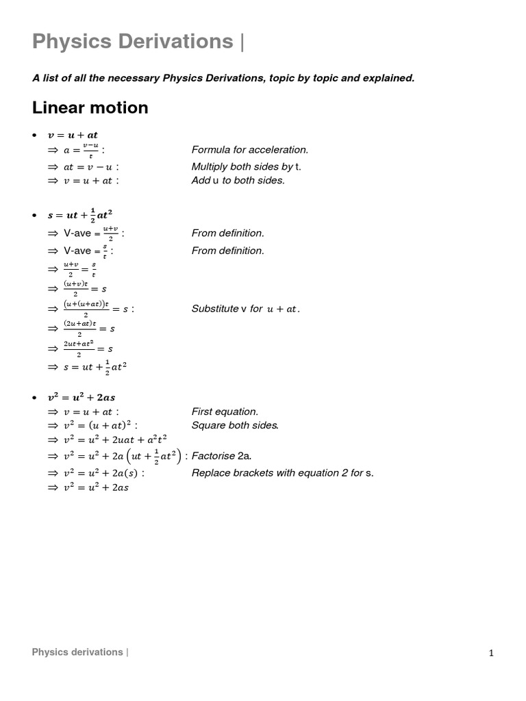 Physics Class 11 Derivation | PDF | Mechanical Engineering | Physical Sciences