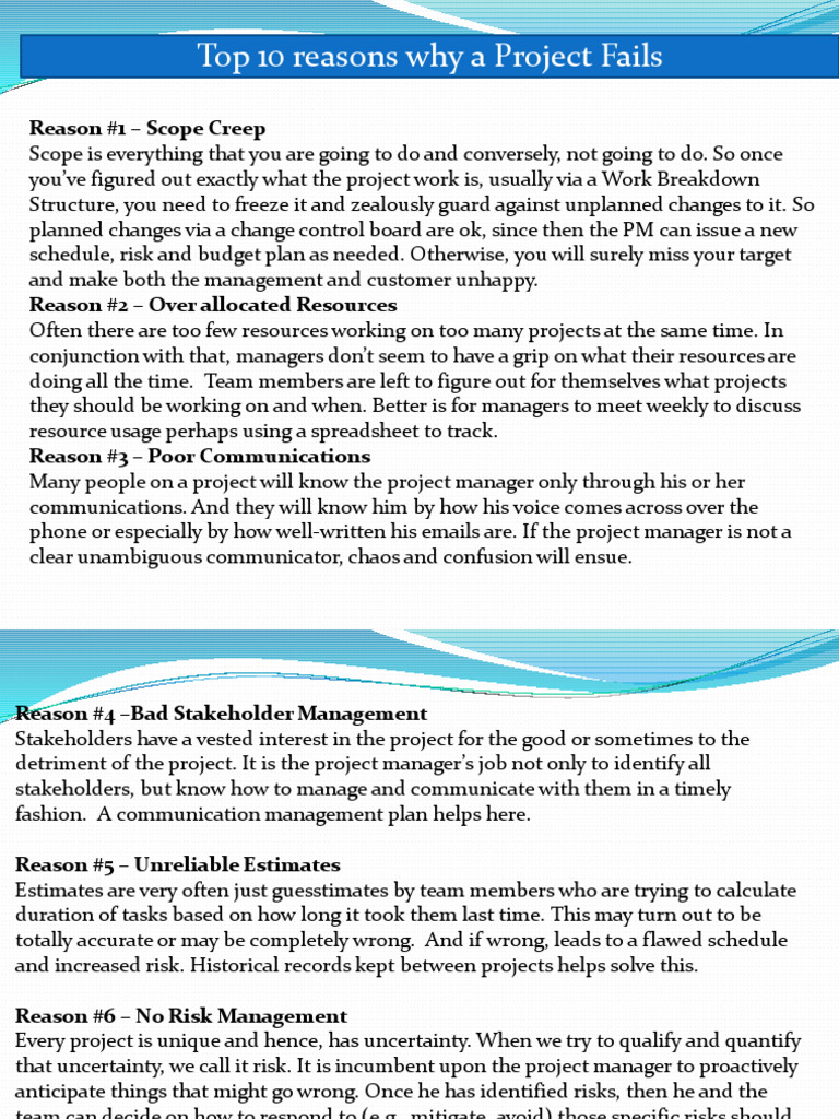 Top 10 Reasons Projects Fail | PDF | Project Management | Product Lifecycle