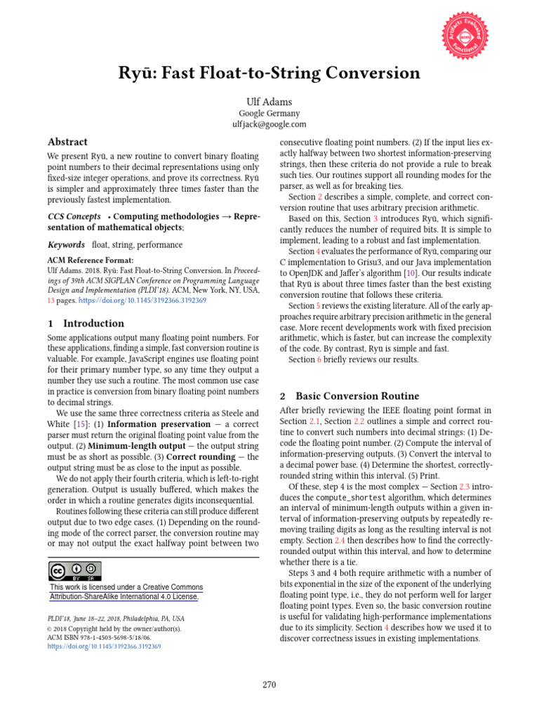Ry U: Fast Float-to-String Conversion: Ulf Adams | PDF | Mathematics | Arithmetic