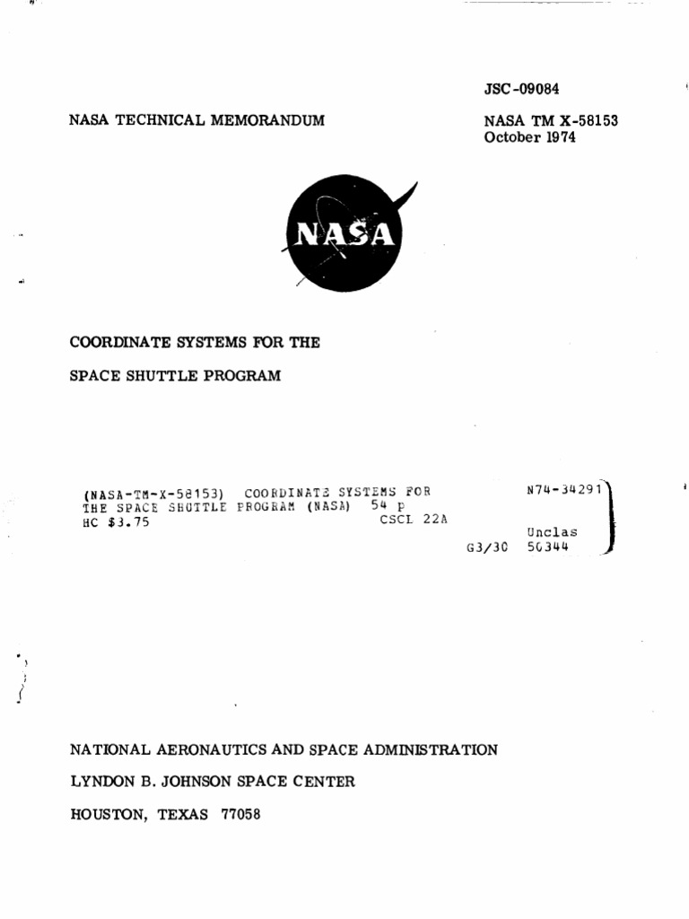 Systems For The: JSC - 09084 Nasa Technical Memorandum NASA TM X-58153 ...