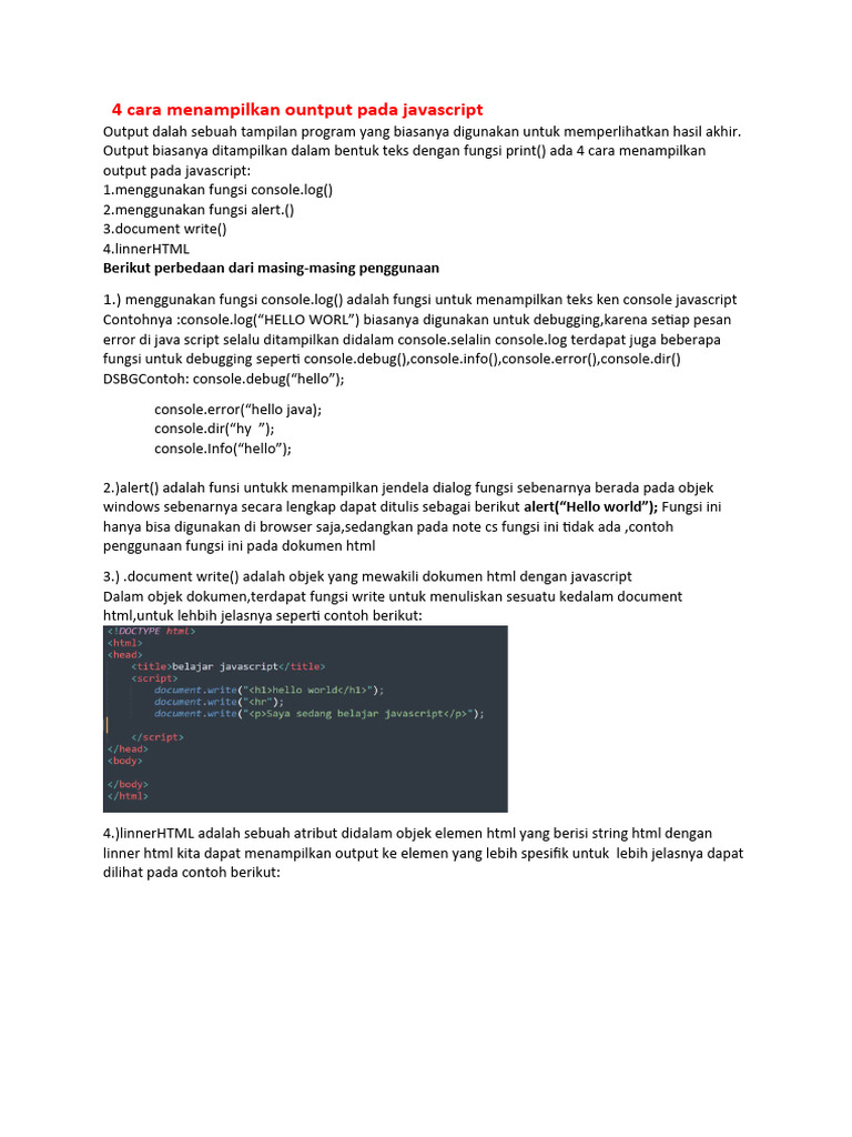 4 Cara Menampilkan Ountput Pada Javascript | PDF