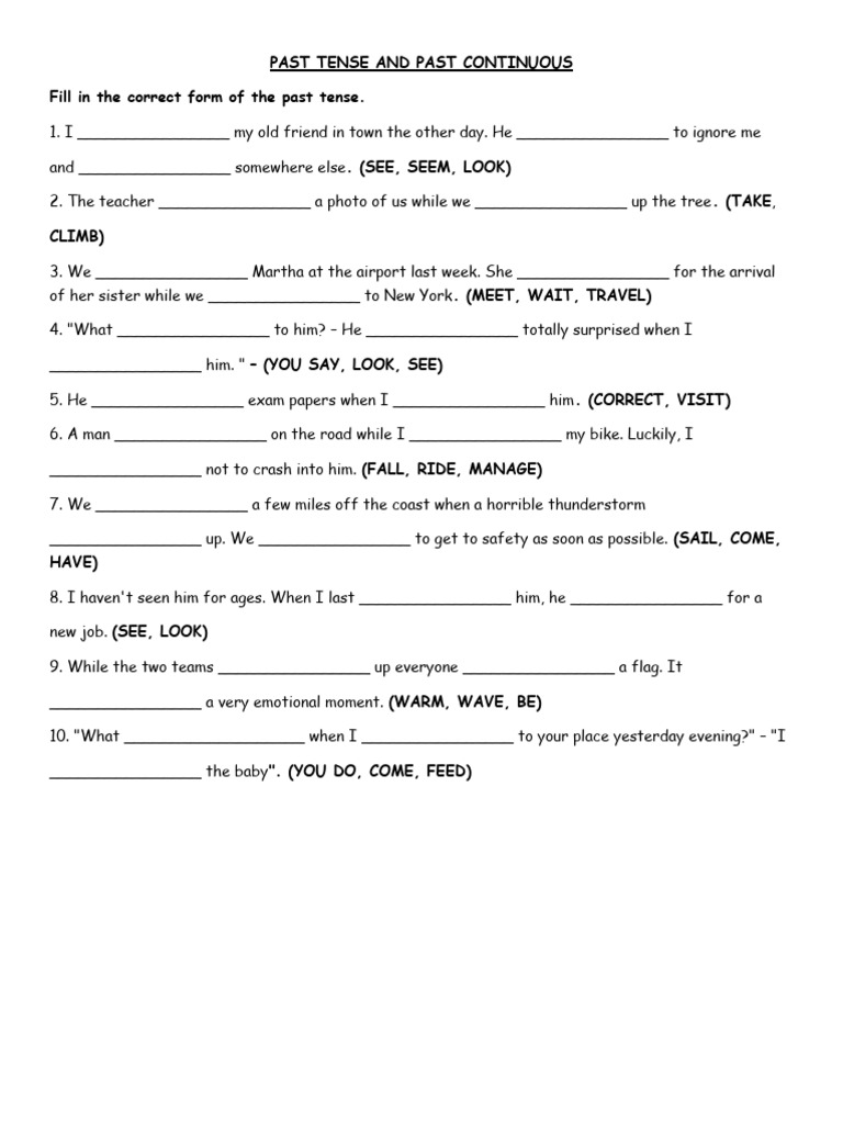 Past Tense vs. Past Continuous Exercise | PDF | Art