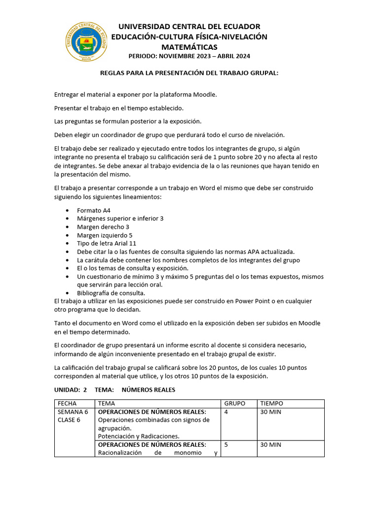 Reglas para Trabajo Grupal en Matemáticas | PDF | Moodle