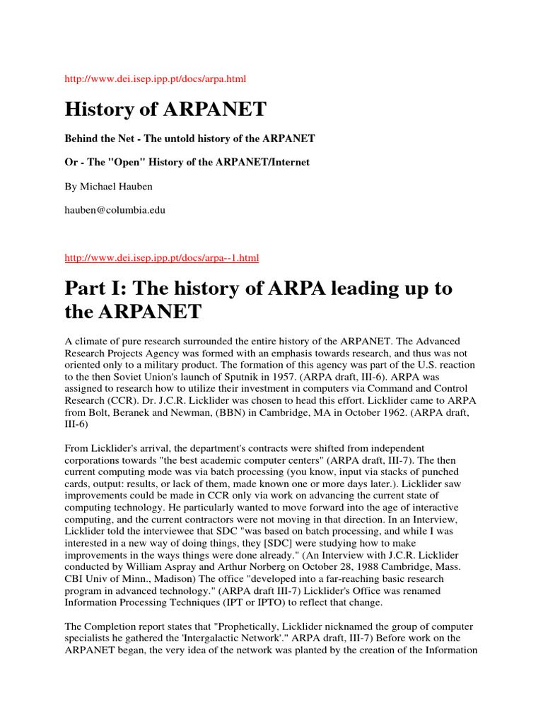 Arpa Arpanet Internet | PDF | File Transfer Protocol | Computer Network