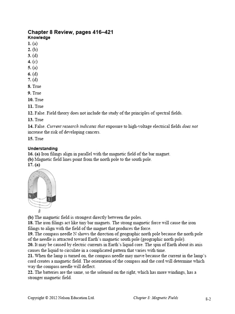 Chapter 8 Review Answers | PDF | Magnetic Field | Magnetism