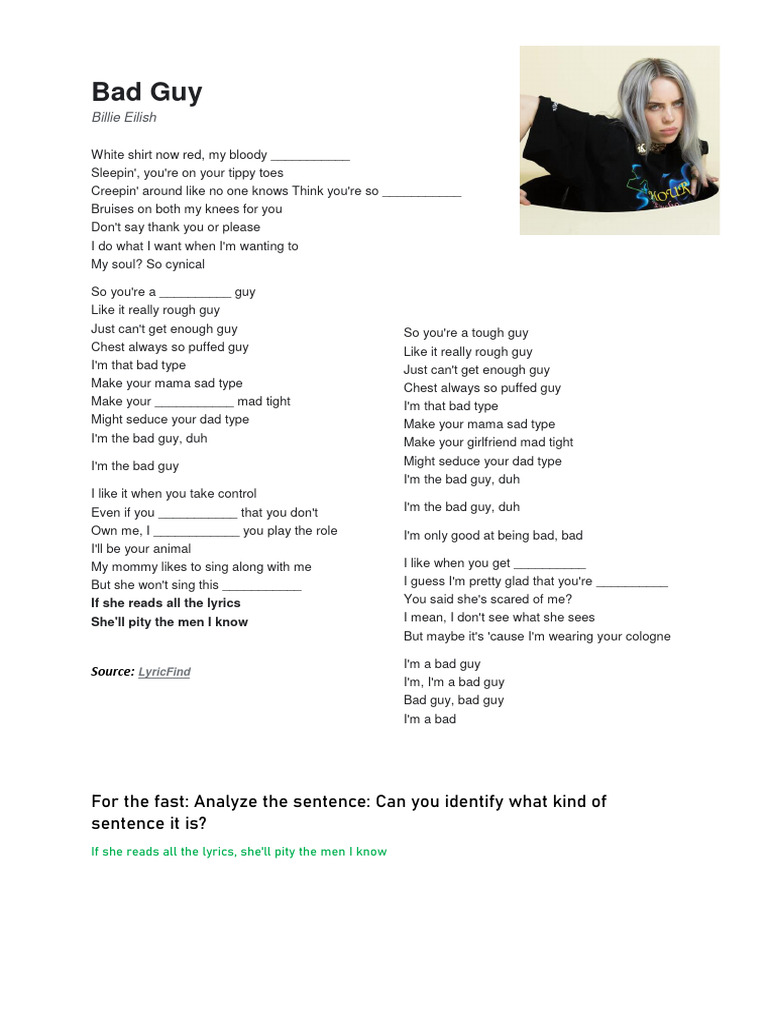 "Bad Guy" Lyrics Analysis | PDF | Poetry
