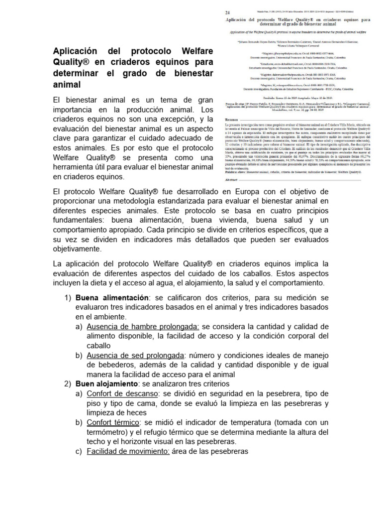Aplicación Del Protocolo Welfare Quality | PDF | Bienestar de los ...