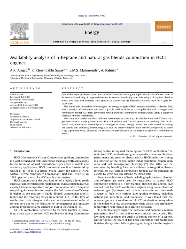 Availability Analysis of N-Heptane and Natural Gas Blends Combustion in HCCI | PDF | Combustion ...