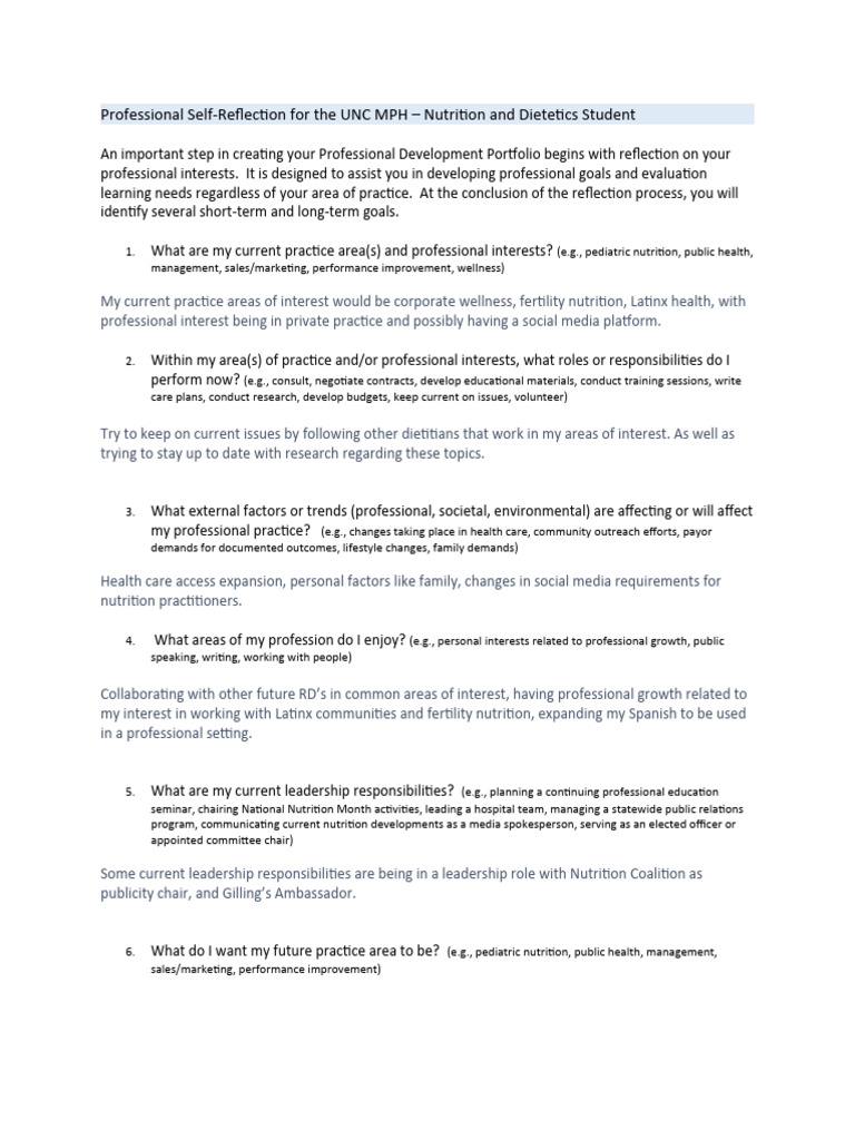 Worksheet-1 Student-Self-Reflection PDP Feycarbajal | PDF | Dietitian ...