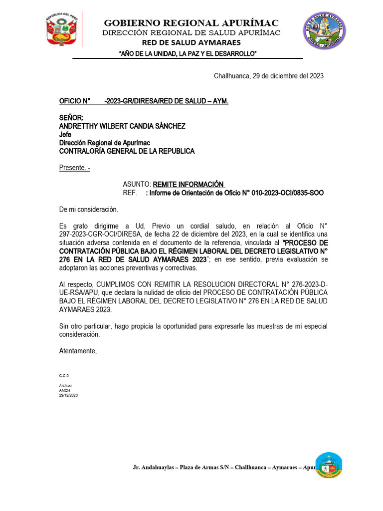 Oficio Oci Diresa | PDF