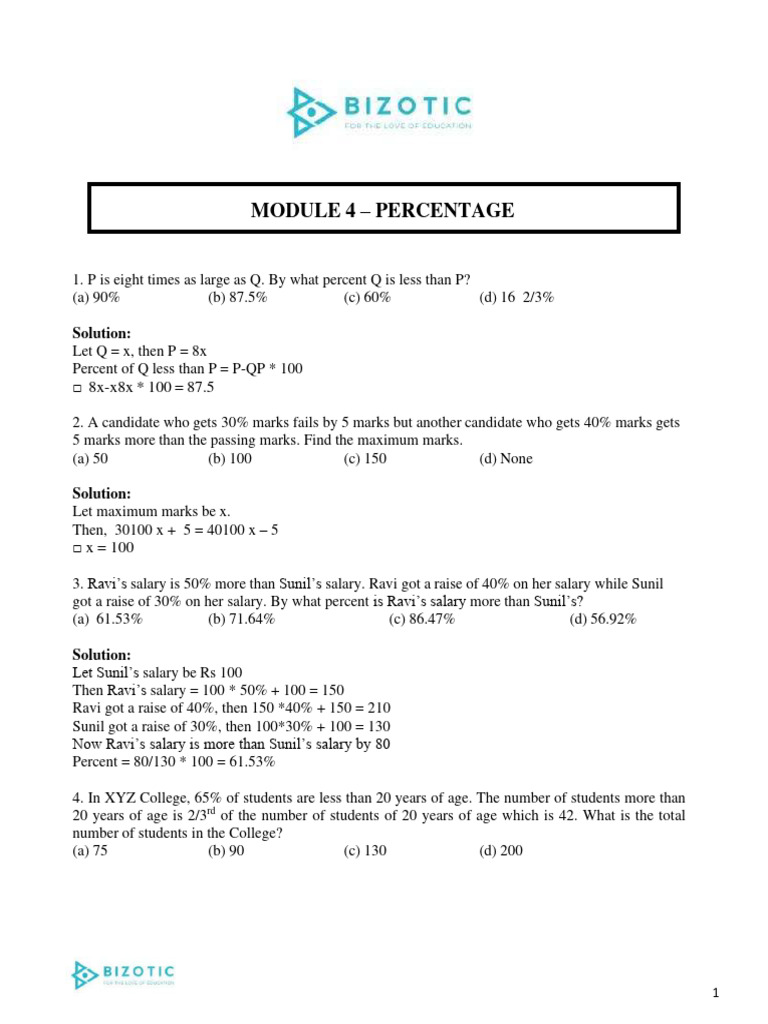 Module 4 - Percentage Trainer Handout | PDF | Area | Percentage
