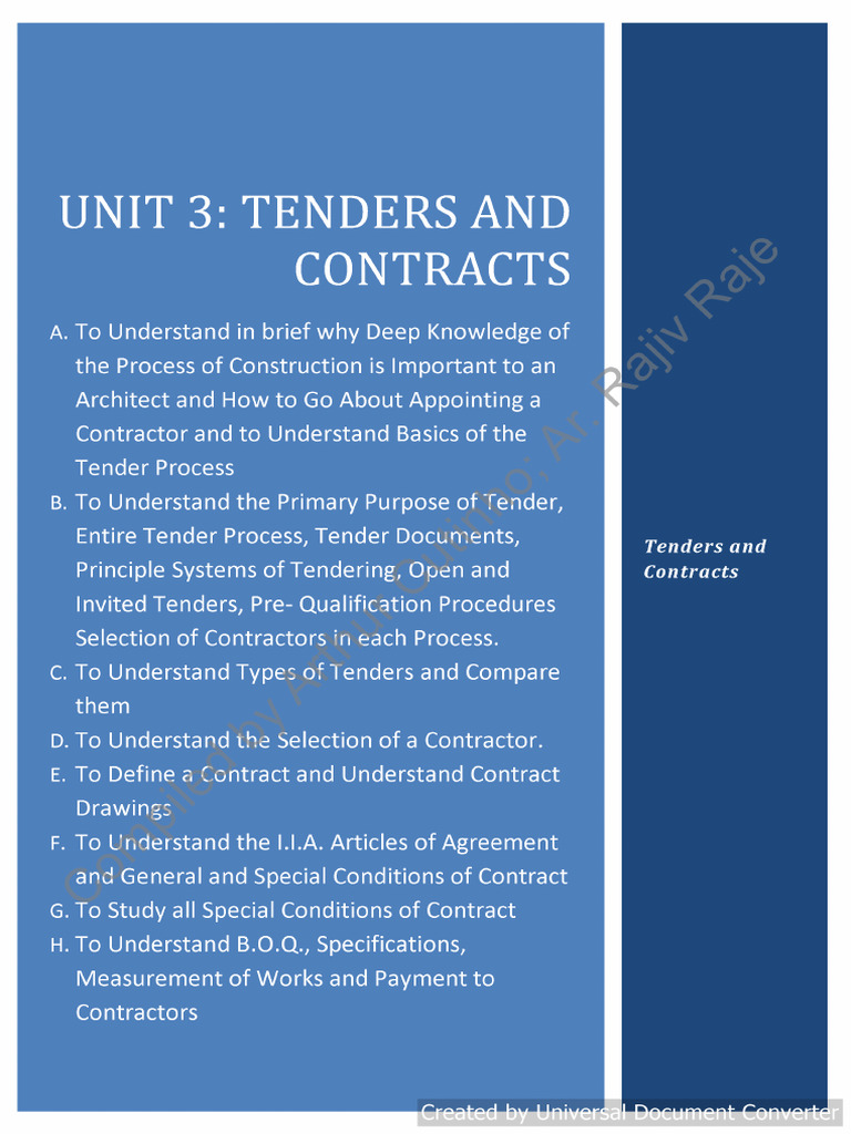 Unit 3 Tenders and Contracts | PDF