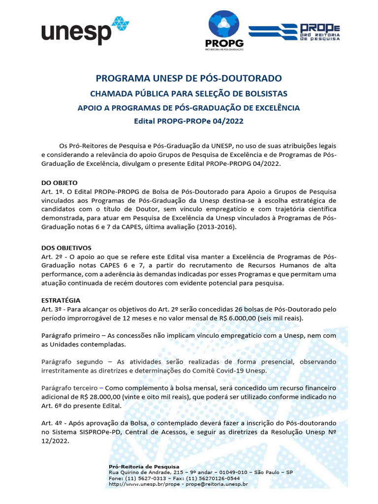 Edital Prope Propg 04 2022 Final | PDF | Pós-graduação | Gestão de ...
