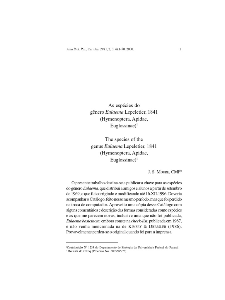 Chave das Espécies de Eulaema (Hymenoptera) | PDF