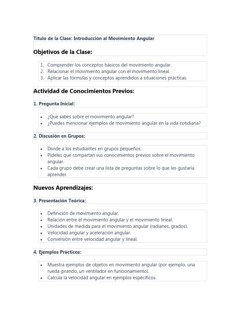 Movimiento Angular Título de La Clase | PDF