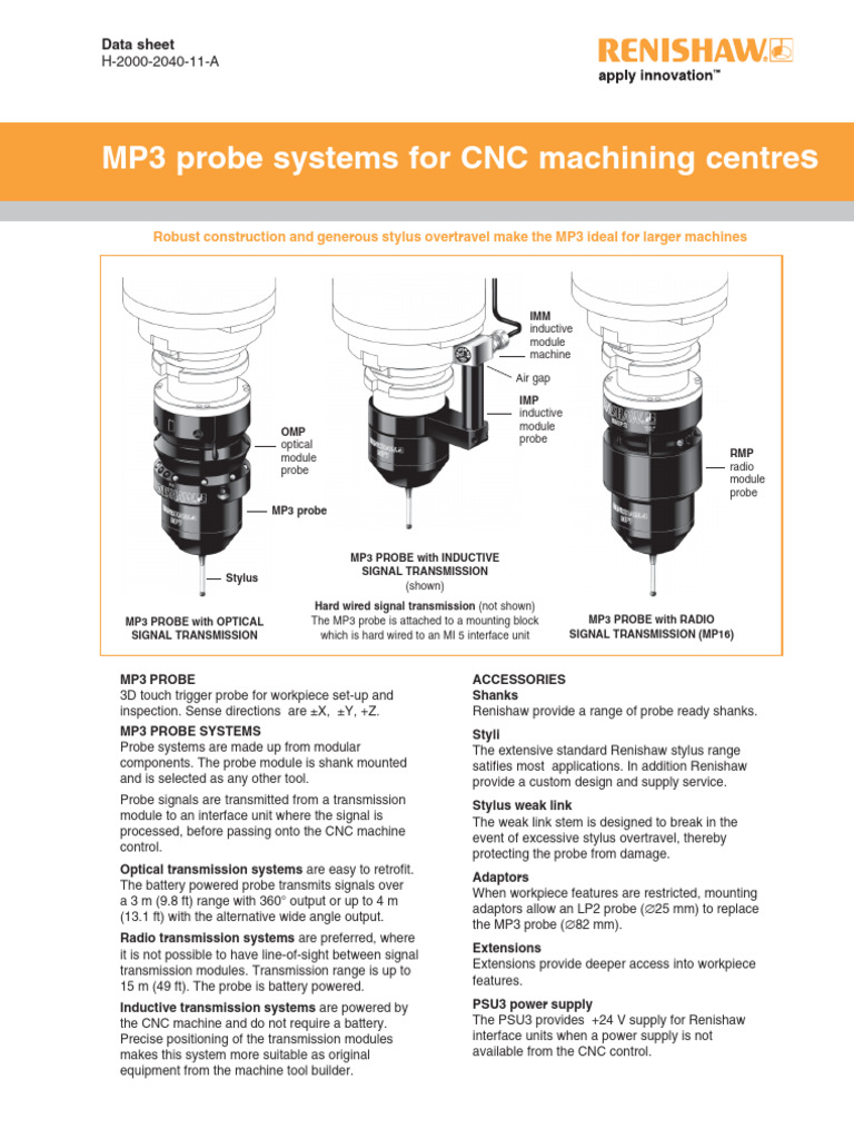 Data Sheet - MP3 Probe Systems For CNC Machining Centres-1 | PDF ...