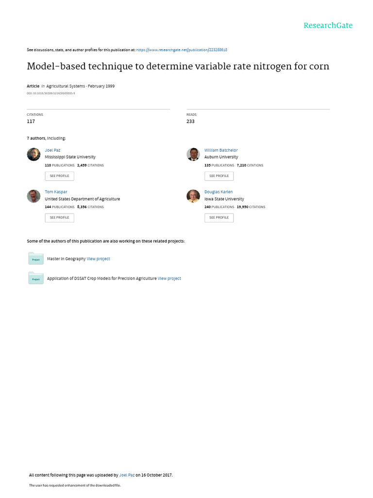 Model-Based Technique To Determine Variable Rate Nitrogen | PDF | Soil ...