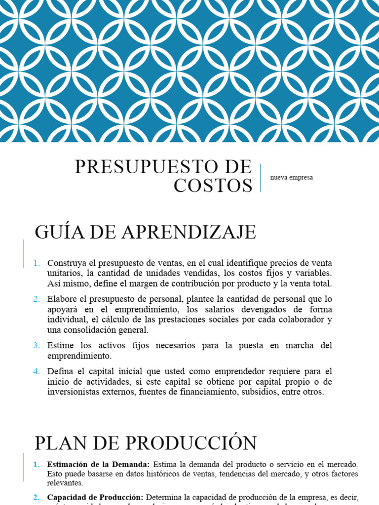 Presupuesto de Costos | PDF | Presupuesto | Business