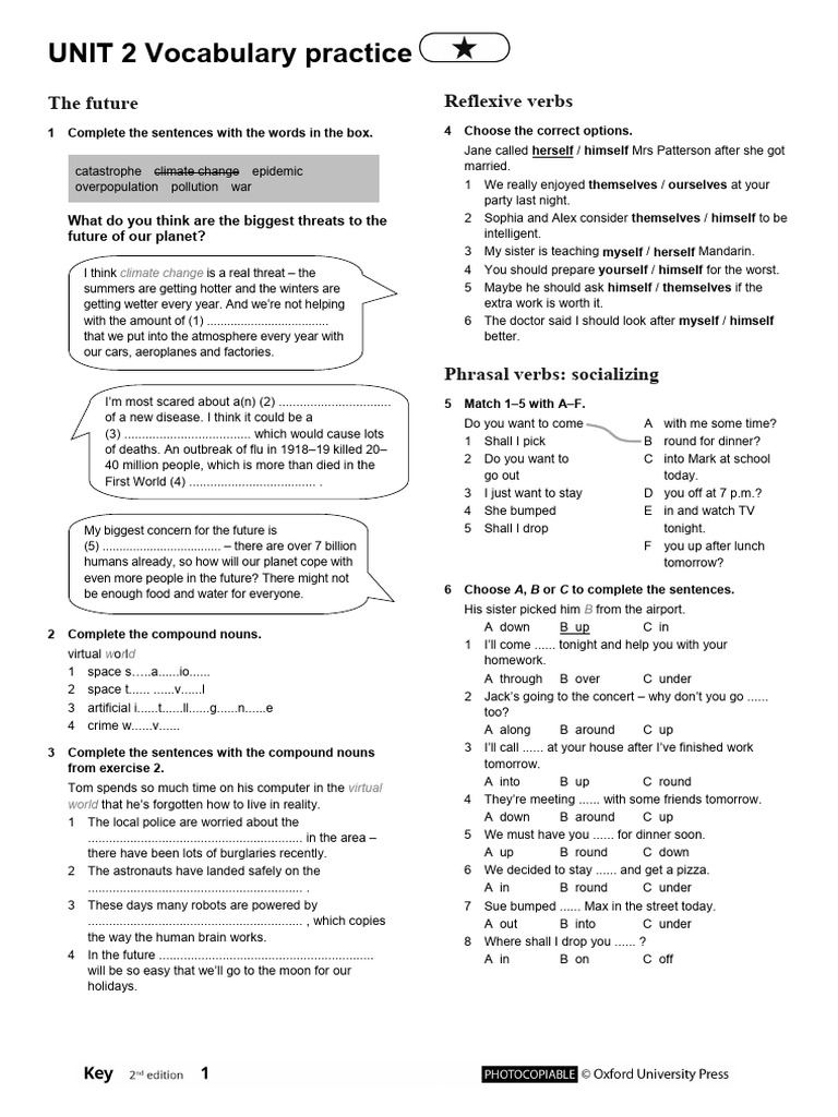 Key2e L1 Worksheets Vocabulary Unit 2 1star | PDF | Linguistics