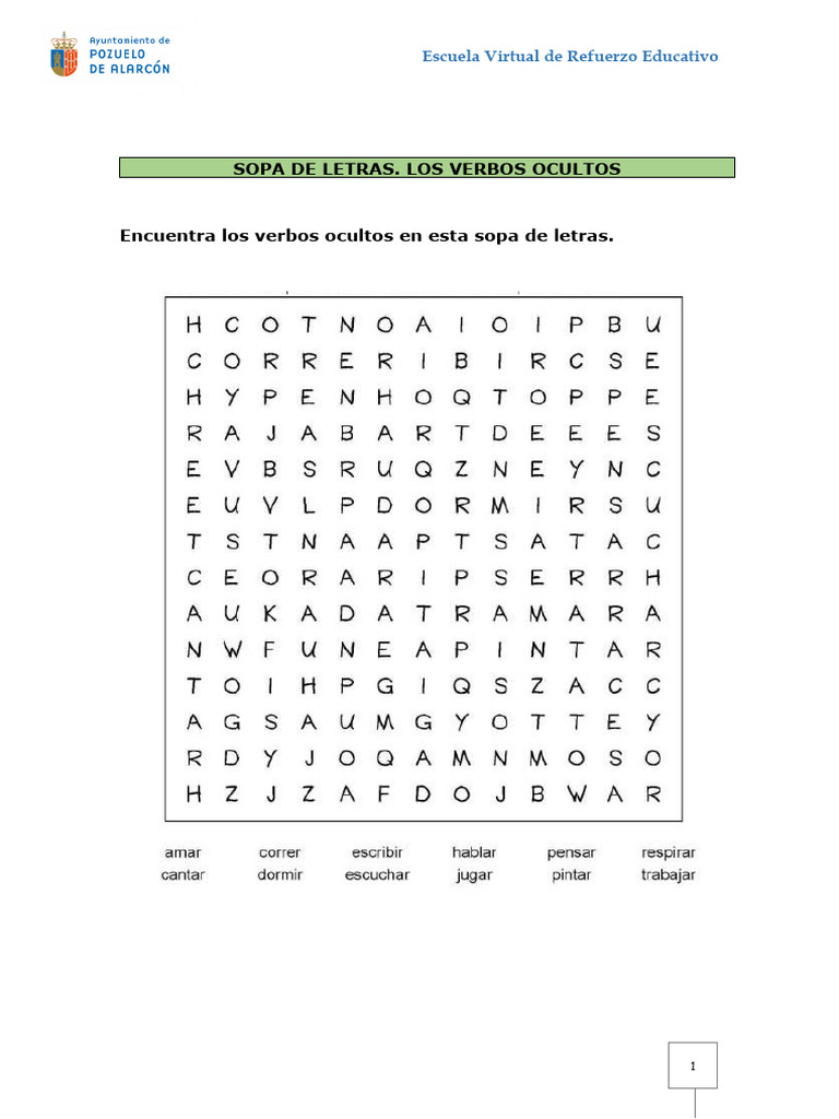 Sopa de Letras: Encuentra los Verbos | PDF