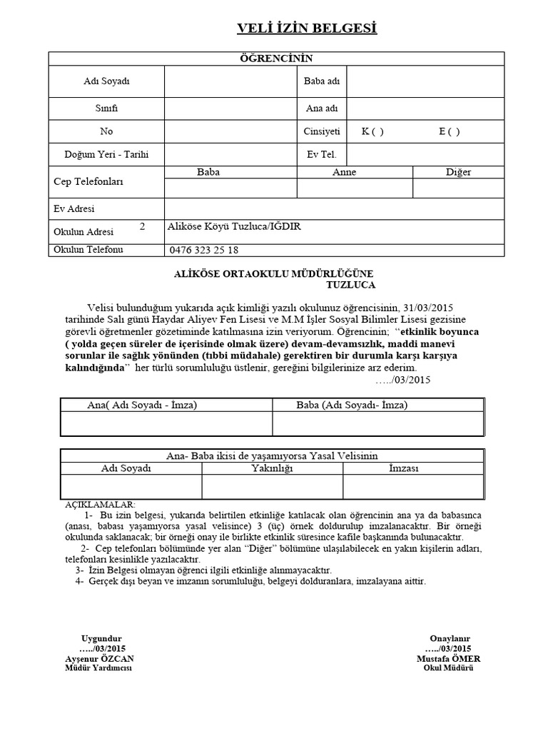 Veli Izin Belgesi | PDF