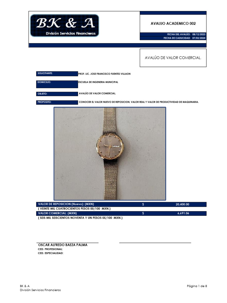 Avaluo Reloj Mido | PDF | Propiedad | Mueble