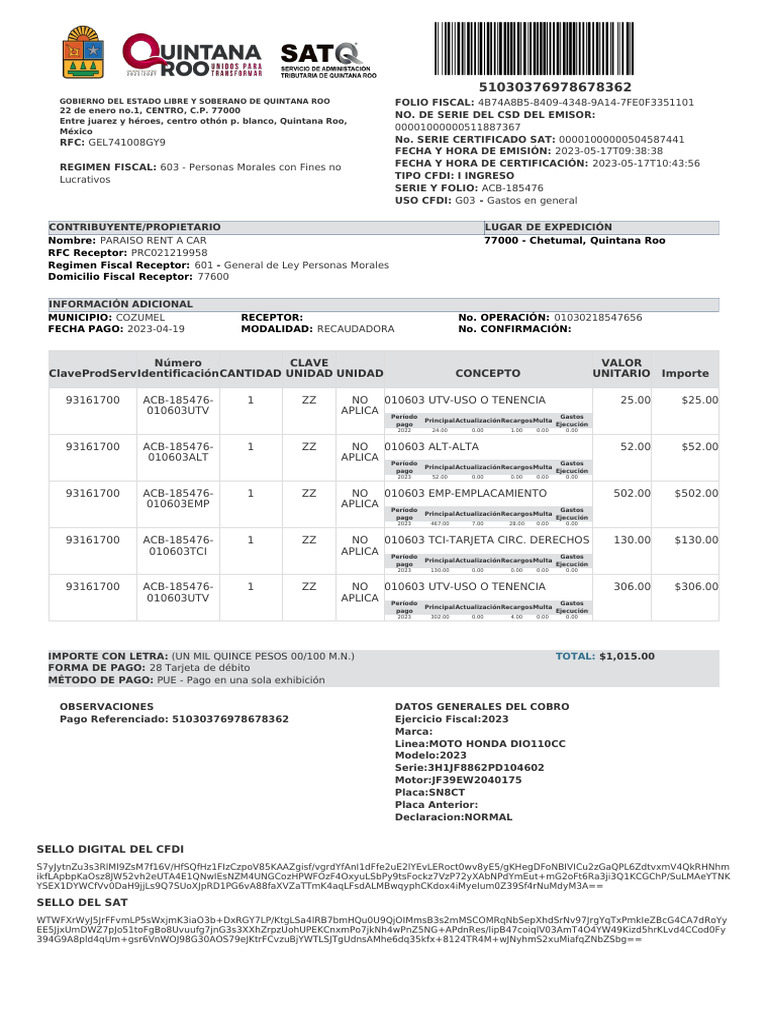 Pago de Tenencia Moto 01 | PDF | Pagos