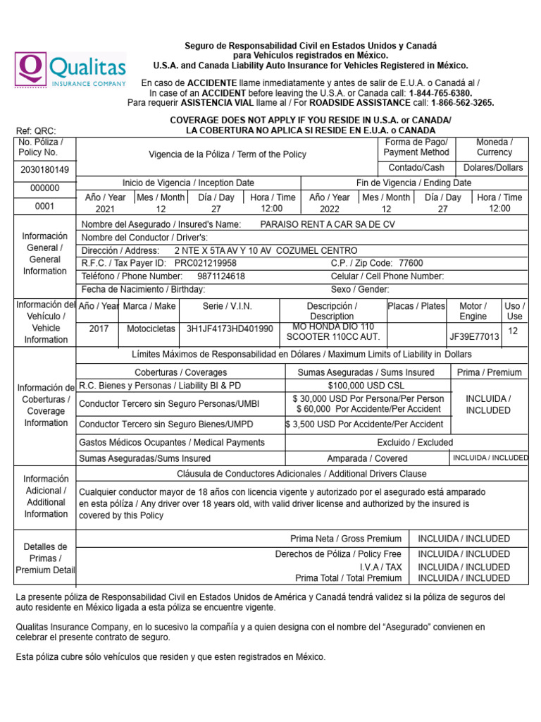 poliza moto | PDF | Póliza de seguros | Gobierno corporativo