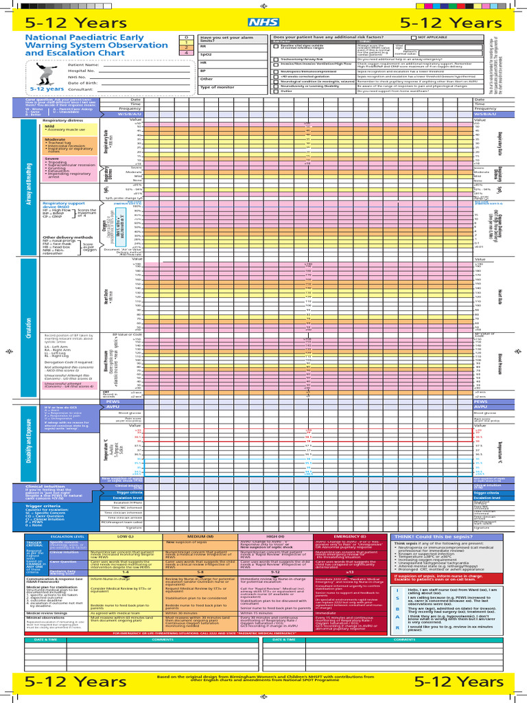 Paediatric Early Warning Score Chart 5-12 | PDF | Blood Pressure ...