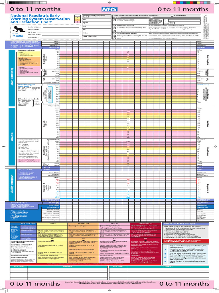 Pews Observation and Escalation Chart 0 11 Months Updated | PDF | Blood Pressure | Pulmonology