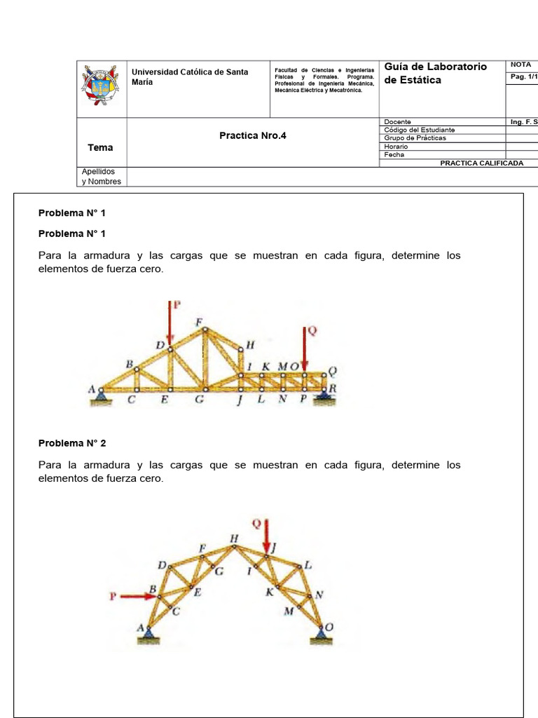 Practica Nro 5 Estatica PDF Free | PDF | Braguero | Ingeniería