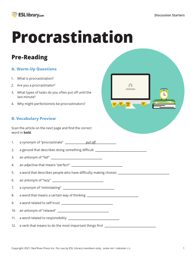 72 Procrastination High-Int US Student | PDF | Procrastination ...