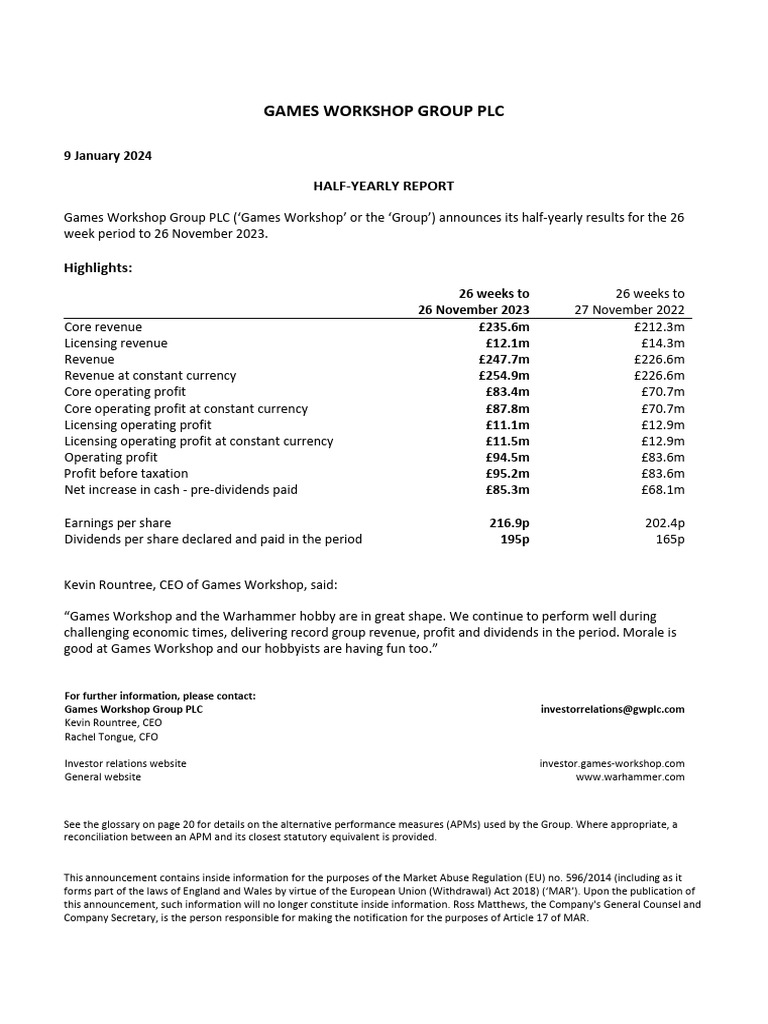 2023-24 Half Year Report - Final For IR | PDF | Dividend | Share (Finance)