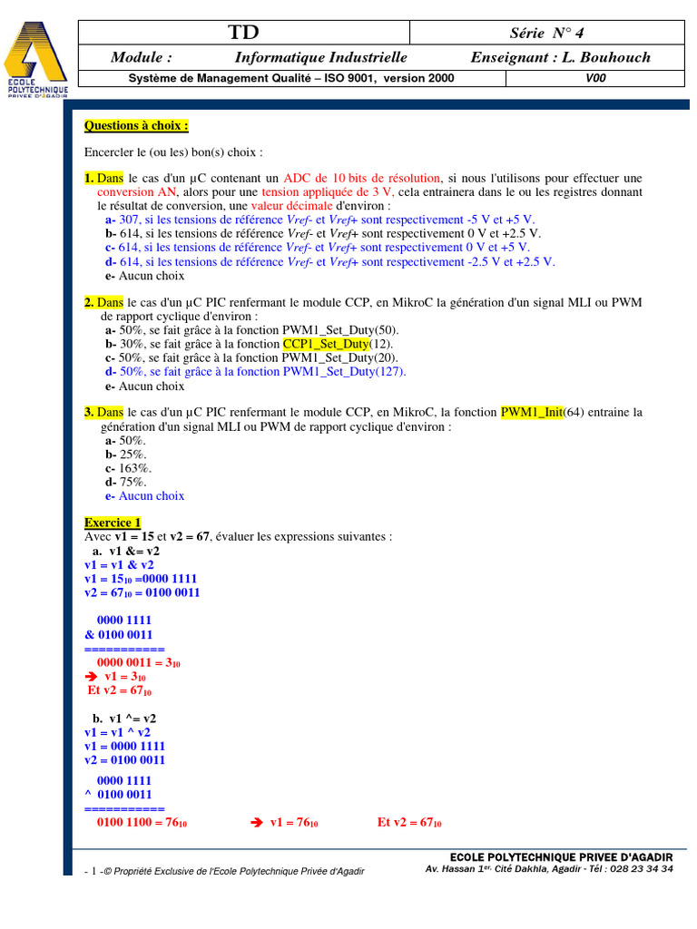 TD Informatique Industrielle - Exercices et Codes | PDF | Informatique ...