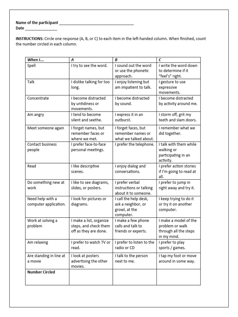 Learning Style Questions | PDF | Learning Styles | Learning