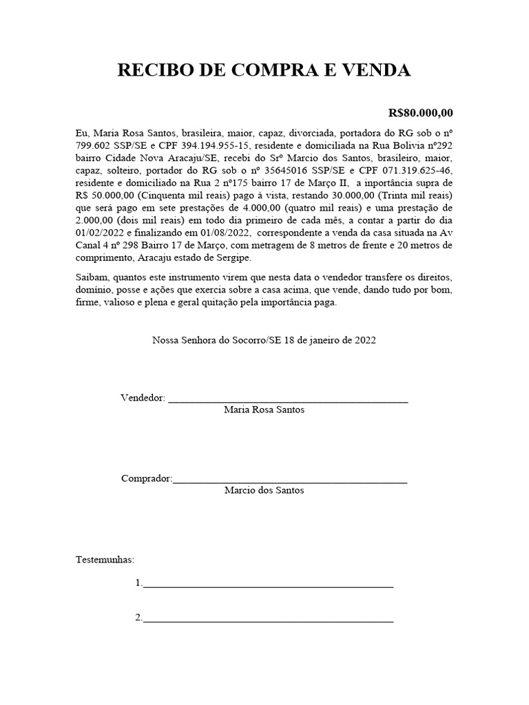 RECIBO DE COMPRA E VENDA | PDF RECIBO DE COMPRA E VENDA | PDF