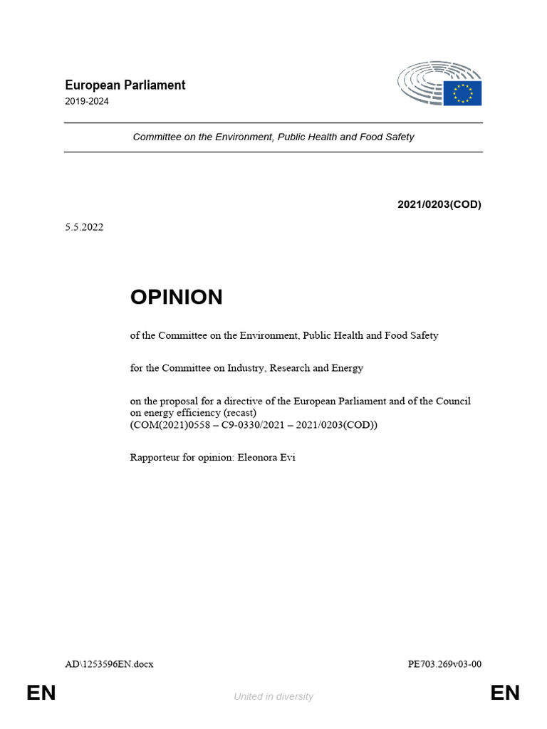 EED - ENVI Committee Opinion | PDF | Efficient Energy Use | European ...