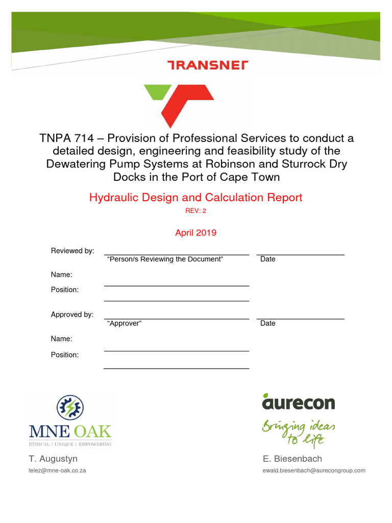 Hydraulic Calculations Report | PDF | Pump | Pumping Station
