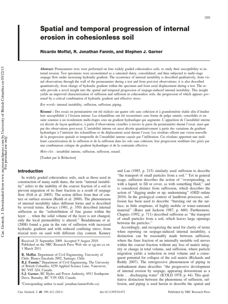 Spatial and Temporal Progression of Internal Erosion in Cohesionless ...