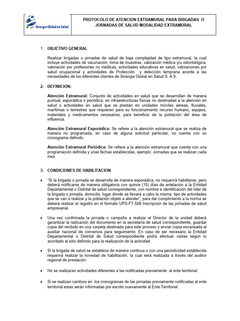 Protocolo de Atención Extramural en Salud | PDF | Laboratorios